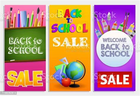 Retour À Lécole Vente Affiches Ensemble Avec Globe De Dessin Animé