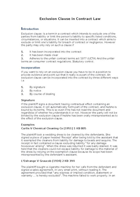 Exclusion Clause In Contract Law Mid Term Exclusion Clause In Contract Law Introduction
