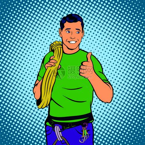 复古漫画风格攀岩者卡通矢量插图插画图片下载 正版图片305002630 摄图网