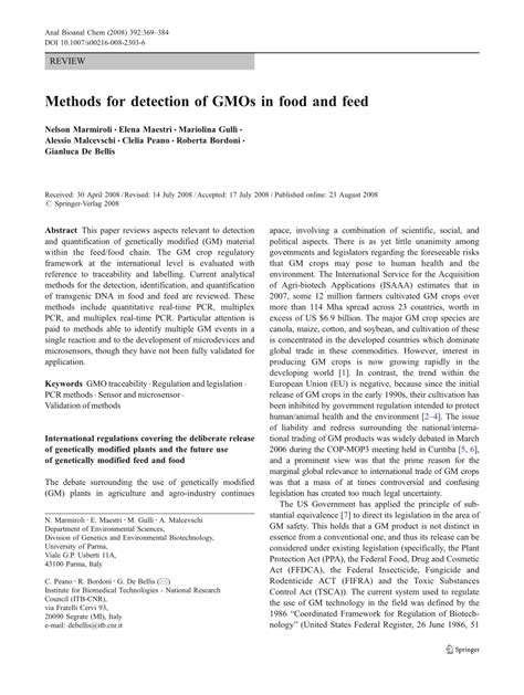 Pdf Methods For Detection Of Gmos In Food And Feed