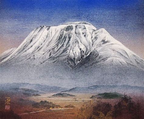 Yahoo オークション 真作保証 牧野一泉 浅間新雪 日本画 8号