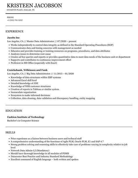 Data Administrator Resume Samples Velvet Jobs