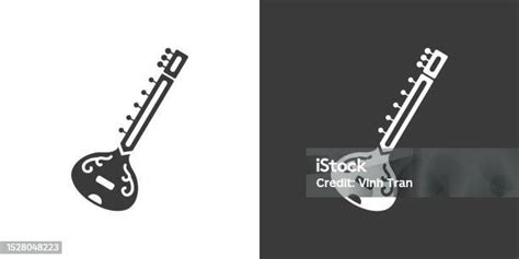 Sitar 플랫 웹 아이콘입니다 전통적인 인도 시타르 로고 디자인 스트링 악기 간단한 시타르 사인 실루엣 아이콘은 반전된