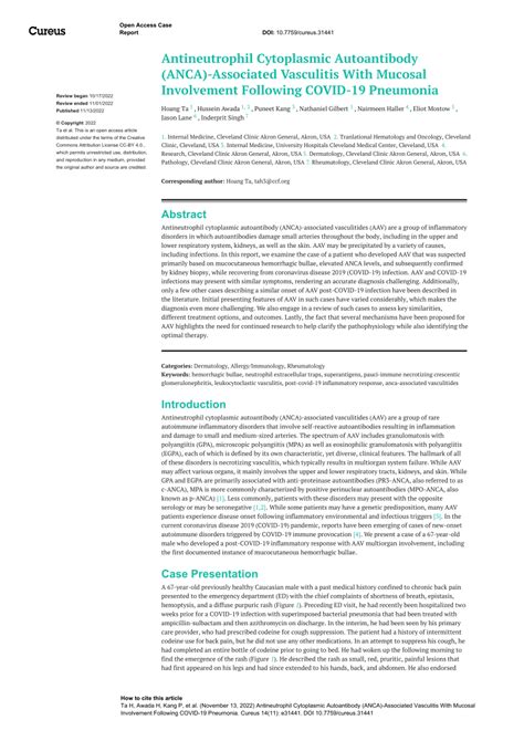 Pdf Antineutrophil Cytoplasmic Autoantibody Anca Associated