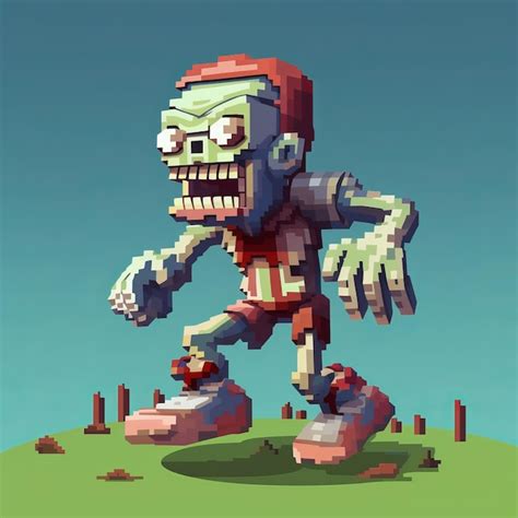 Premium Photo Detailed 3d Pixel Zombie Character Design On Grass