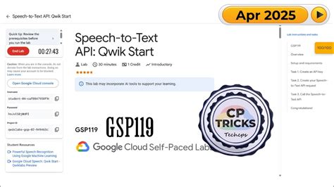 Speech To Text Api Qwik Start Gsp119 Qwiklabs Arcade Youtube