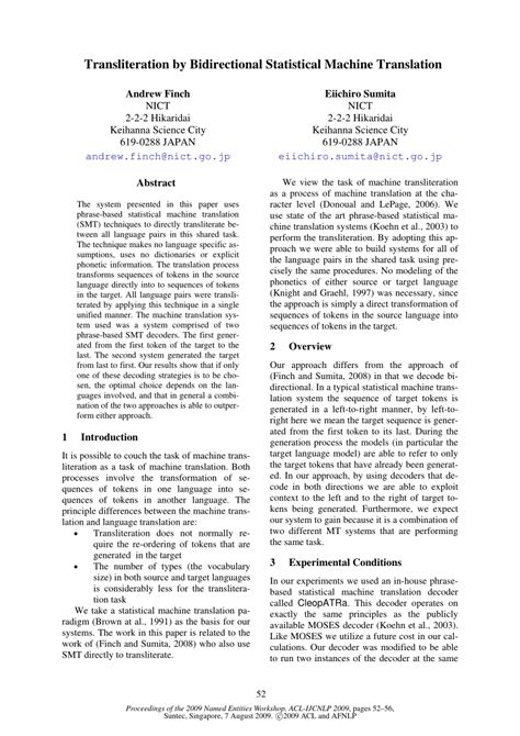 Pdf Transliteration By Bidirectional Statistical Machine Translation