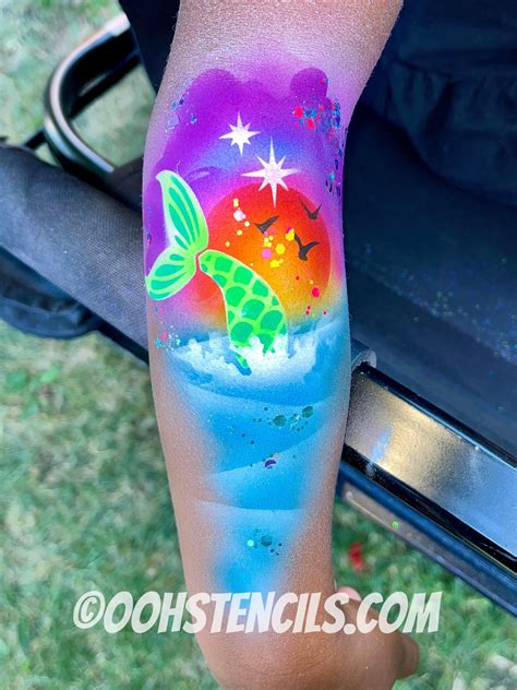 F06 Mermaid Tail Face Airbrush Stencil Ooh Body Art Stencils