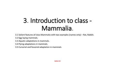 Class General Characters Mammals Classification Adaptation Pptx
