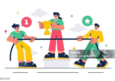 줄다리기 벡터 일러스트 레이 션은 비즈니스 도전 또는 배경에서 다른 경쟁 시나리오에서 로프의 반대쪽 끝을 당기는 사람들을 특징으로합니다 경쟁에 대한 스톡 벡터 아트 및 기타
