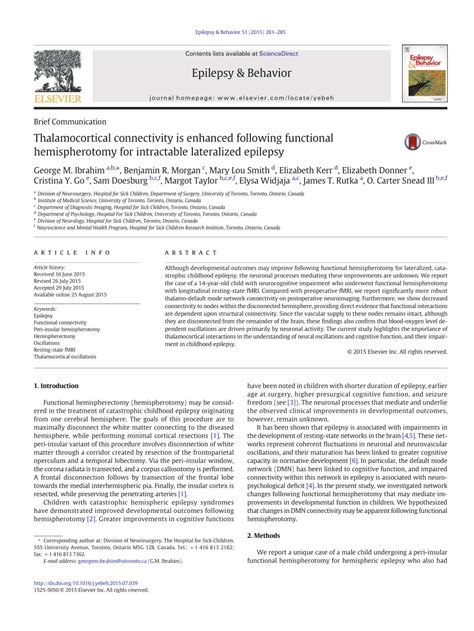 Pdf Thalamocortical Connectivity Is Enhanced Following Functional