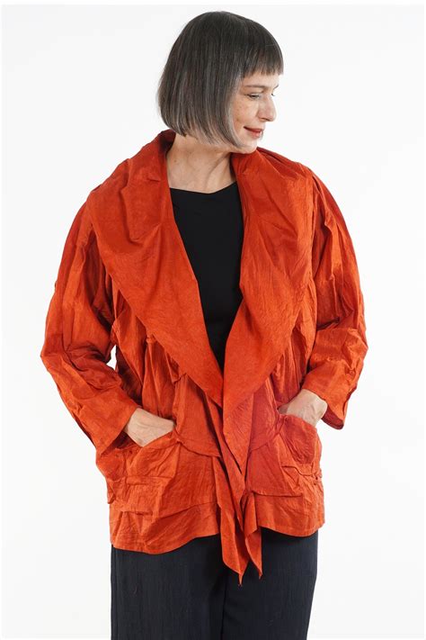 Dyed Cotton Silk Heavy Voile Wavy Tuck Cocoon Jacket Dh1063 Org