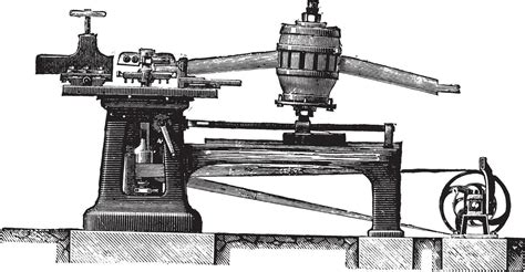 Cutting Machine Legs And Spindles Spokes Elevation Vintage Engraving