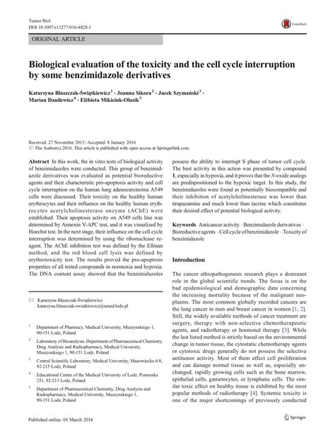 Pdf Biological Evaluation Of The Toxicity And The Cell Cycle