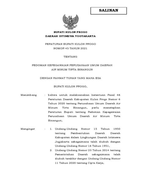 Perbup Kulon Progo No 45 Tahun 2021 Pdf