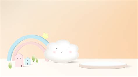 3d 연출 연단 아이 스타일 컬러 파스텔 배경 구름 및 날씨 아이 또는 아기 제품을위한 공간 3차원 형태에 대한 스톡 벡터 아트