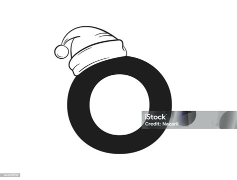 산타클로스 모자를 쓴 편지 O 크리스마스와 새해 알파벳 디자인의 첫 글자 격리 된 벡터 이미지 0명에 대한 스톡 벡터 아트 및