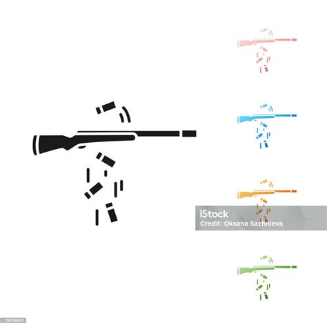 白い背景に隔離された黒い銃の射撃アイコンカラフルなアイコンを設定しますベクトルイラストレーション イラストレーションのベクターアート素材や