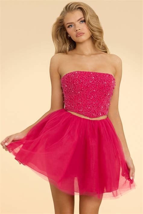 Adeline Strapless Corset Crop Top In Hot Pink Oh Polly