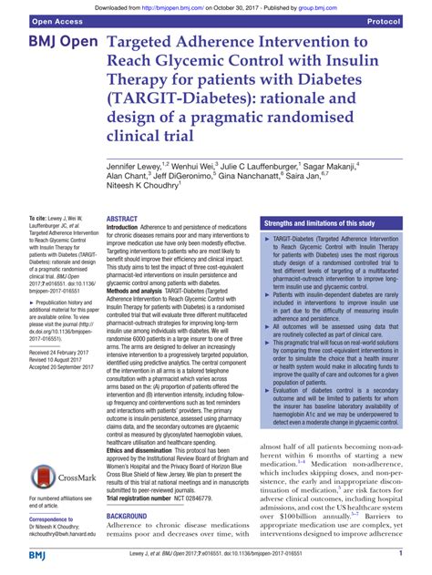 Pdf Targeted Adherence Intervention To Reach Glycemic Control With Insulin Therapy For