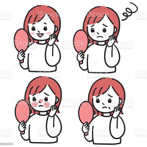 Woman Looking At Hand Mirror Stock Illustration Download Image Now