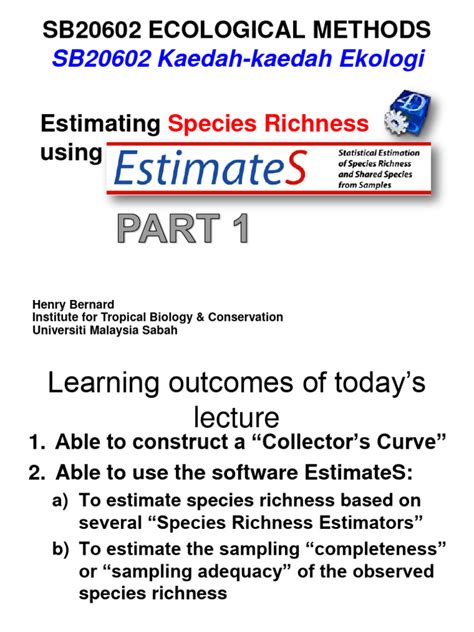 Lecture 5 Estimating Species Richness Estimates P1 Pdf