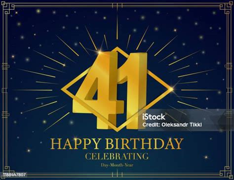 41 생일 축하 인사말 카드 럭셔리 한 골든 프레임 반짝이는 반짝임 벡터 3d 일러스트 배경입니다 타이포그래피 디자인 포스터