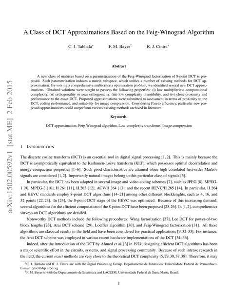 Pdf A Class Of Dct Approximations Based On The Feig Winograd Algorithm