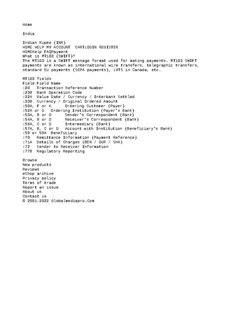 Mt103 Swift Message Home India Indian Rupee Inr Home Help My Account Cartlogin Register