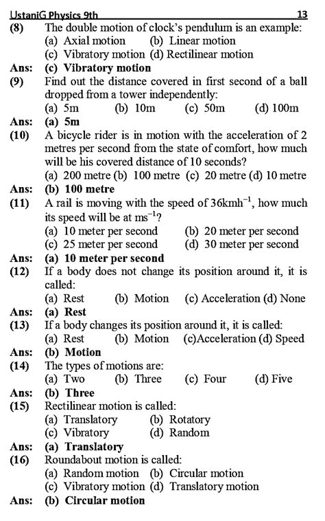 Education Is The Key To Success Physics For Class IX Science Group MCQs From Chapter No