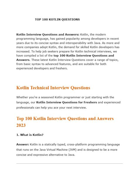 Kotlin 100 Questiom | PDF | Class (Computer Programming) | Method (Computer Programming)