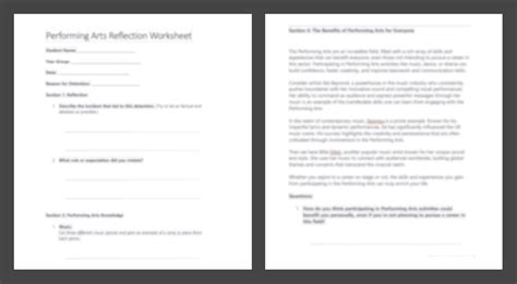 Performing Arts Detention Reflection Worksheet Engage With Music