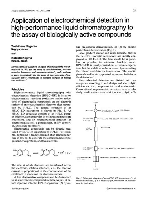 Application Of Electrochemical Detection In High Performance Liquid Chromatography The Assay Of