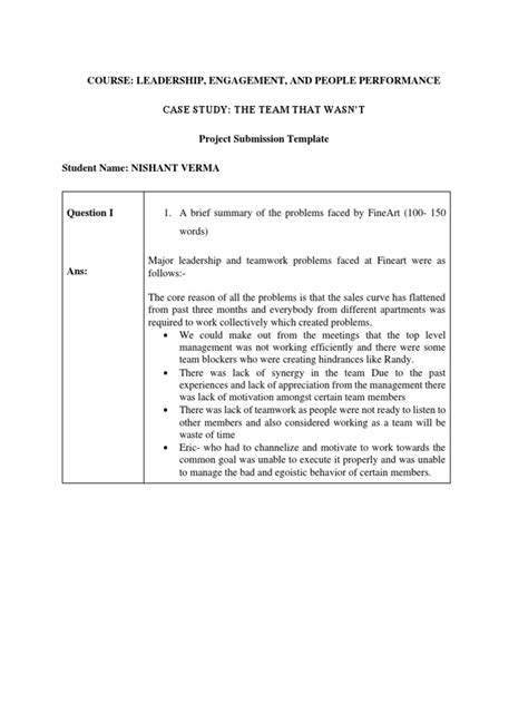 Nishant Verma Project Submission Leadership Pdf Motivation Motivational
