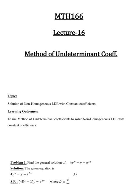 Lecture 16method Of Undeterminant Coefficients Pdf Algebra
