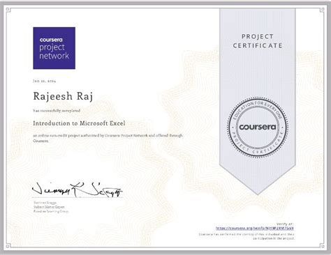 Completed Introduction To Microsoft Excel By Coursera Rajeesh Raj