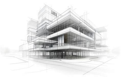 Modern Architecture Building Construction Perspective Design Building Sketch Line Drawing On