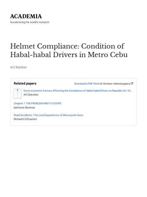 Helmet Compliance Condition Of Habal Habal Drivers In Metro Cebu