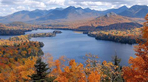 Adirondacks Fall Foliage New York Background Adventure Blue Day