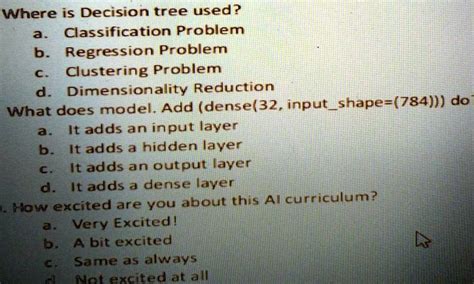 SOLVED Class AI MCQ Questions Where Is Decision Tree Used A Classification Problem B