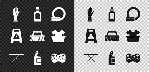 고무 장갑 세정제 용 병 설거지 다리미판 스폰지 젖은 바닥 및 브러시 아이콘을 설정합니다 벡터 아이콘에 대한 스톡 벡터 아트 및 기타 이미지 Istock