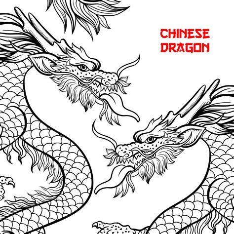 两条中国龙的手绘轮廓图素材 高清图片 摄影照片 寻图免费打包下载