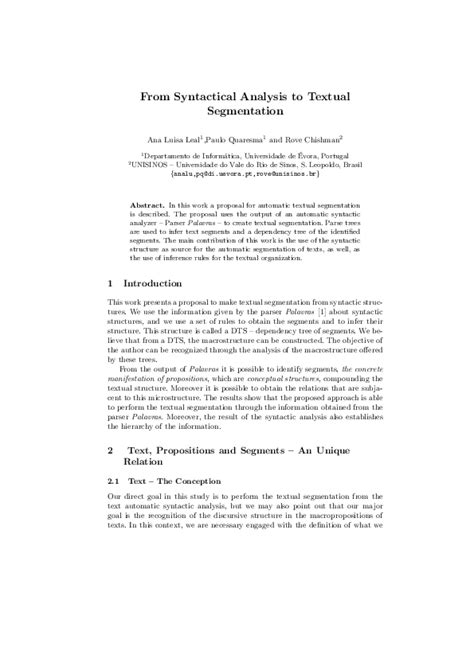 Pdf From Syntactical Analysis To Textual Segmentation