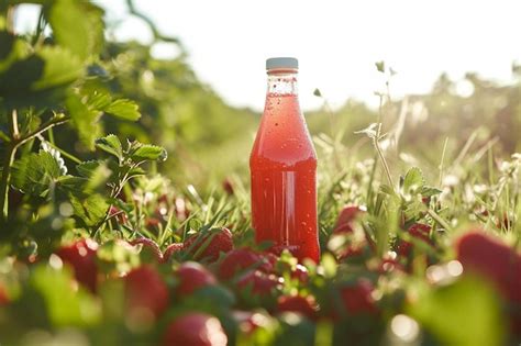 Una Botella De Refresco En Medio De Un Campo De Fresas Foto Premium