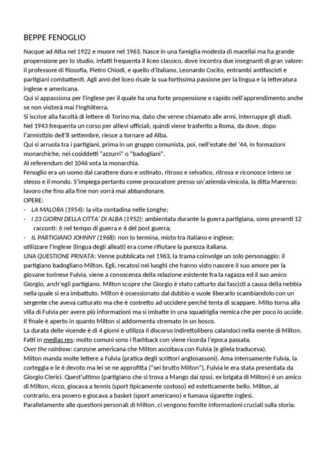 Beppe Fenoglio Vita E Opere Docsity