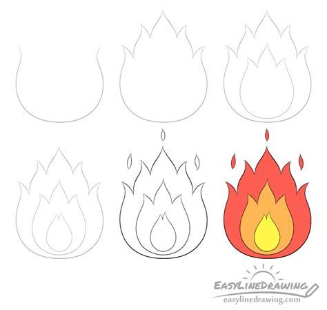How To Draw Fire Step By Step Easylinedrawing