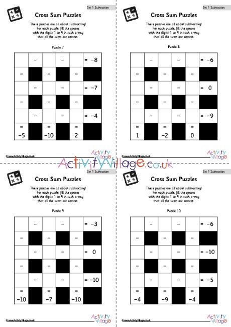 Cross Sums Subtracting Set 1