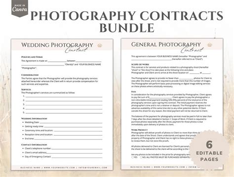 Wedding Client Photography Contracts Template Bundle