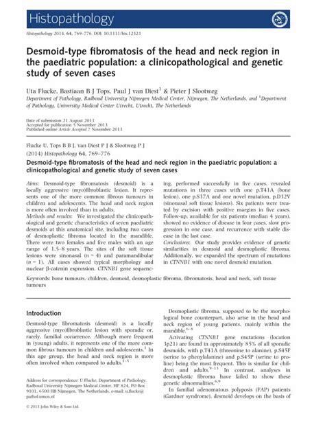 Pdf Desmoid Type Fibromatosis Of The Head And Neck Region In The