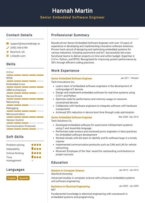 10 Embedded Software Engineer Resume Examples And Templates For 2026